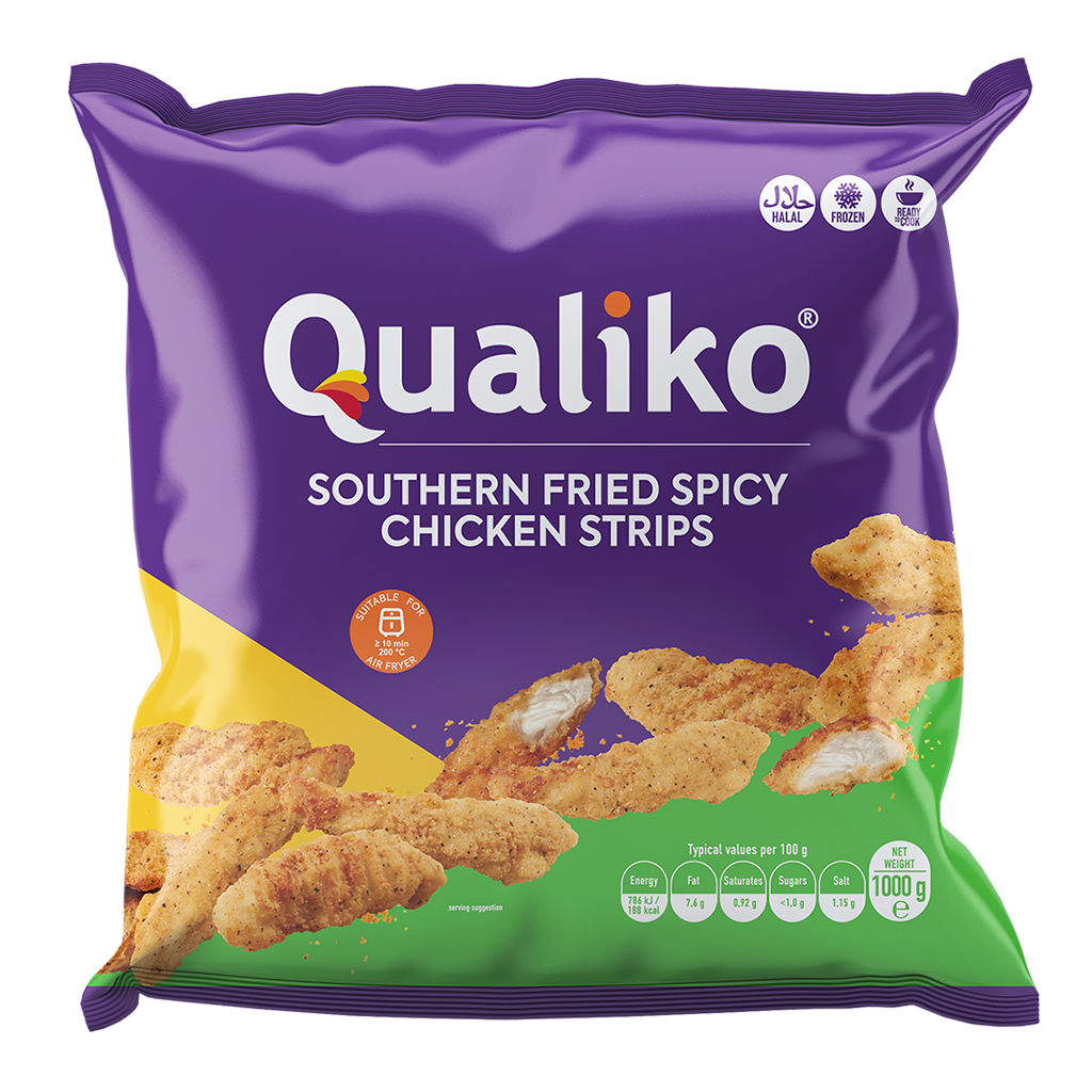 Southern Fried Spicy Chicken Strips - Qualiko. Frozen chicken meat
